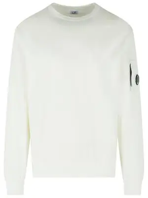 C.P. COMPANY C.P. COMPANY Cotton Crew Neck Sweater With Zip Sleeve Pocket And Lens Appliqué White