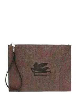 Etro Clutch Bag With Embroidered Logo And Paisley Print - Brown