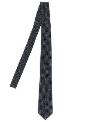 Saint Laurent Silk Crepe Micro Dotted Dash Neck Tie - Blue