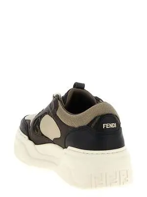 Fendi Force Leather Sneakers With Ff Jacquard Inserts - Multicolor