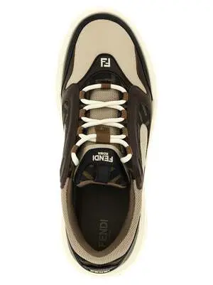 Fendi Force Leather Sneakers With Ff Jacquard Inserts - Multicolor