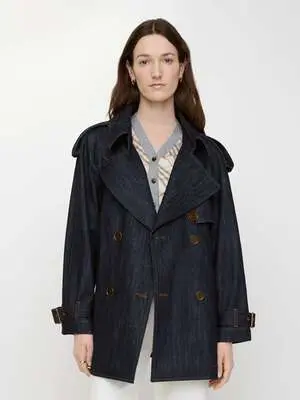 Burberry Fitzrovia" Denim Trench Coat - Blue