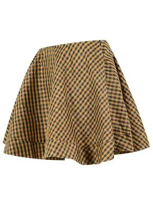 GANNI Checked Polyester Skirt - Brown