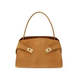 FERRAGAMO Soft Hug Alligator-print Suede Shoulder Bag - Cream