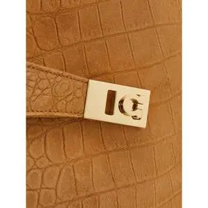 FERRAGAMO Soft Hug Alligator-print Suede Shoulder Bag - Cream
