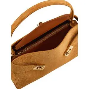FERRAGAMO Soft Hug Alligator-print Suede Shoulder Bag - Cream