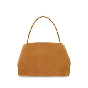 FERRAGAMO Soft Hug Alligator-print Suede Shoulder Bag - Cream