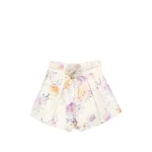Zimmermann High-rise Floral Print Silk Blend Shorts - Cream
