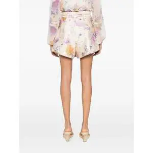 Zimmermann High-rise Floral Print Silk Blend Shorts - Cream