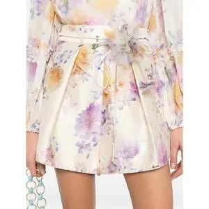 Zimmermann High-rise Floral Print Silk Blend Shorts - Cream