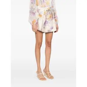 Zimmermann High-rise Floral Print Silk Blend Shorts - Cream