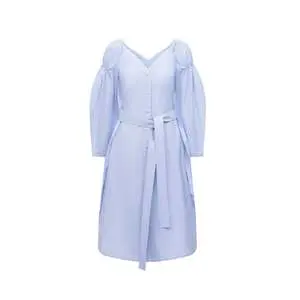 Stella McCartney Striped Cotton V-neck Belted Midi Dress - Blue