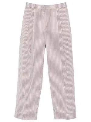 Dries Van Noten Striped Cotton & Silk Blend Trousers - Brown