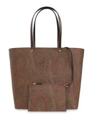Etro Paisley Print Leather Trimmed Tote Bag