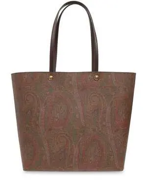 Etro Paisley Print Leather Trimmed Tote Bag - Brown