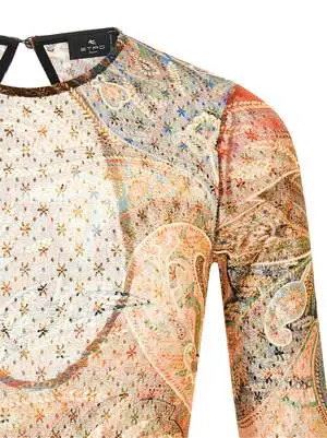 Etro Paisley Foliage Print Tulle Bodysuit