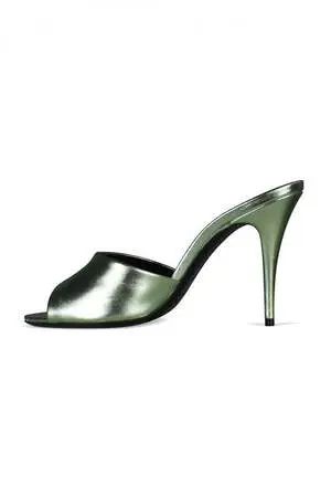 Saint Laurent La 16 Metallic Leather Mules - Green