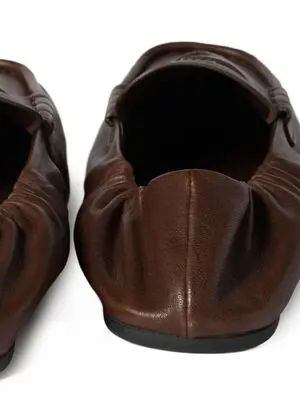 Miu Miu Ruched Nappa Leather Loafers - Brown