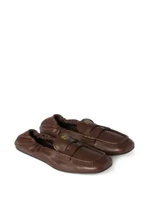 Miu Miu Ruched Nappa Leather Loafers - Brown