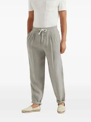 Brunello Cucinelli Tapered Linen Trousers With Drawstring - Brown