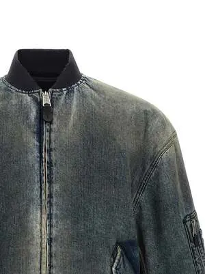 Balenciaga Bomber Standard" Denim Jacket With "3b Taped" Embroidery - Gray