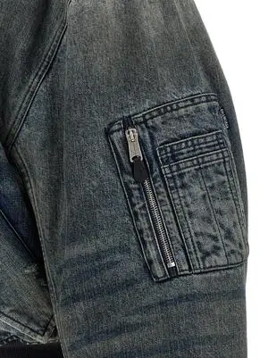 Balenciaga Bomber Standard" Denim Jacket With "3b Taped" Embroidery - Gray