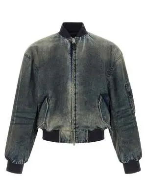 Balenciaga Bomber Standard" Denim Jacket With "3b Taped" Embroidery - Gray