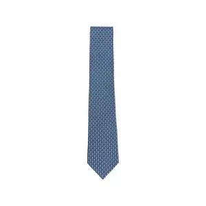 FERRAGAMO FERRAGAMO Silk Gancini Print Neck Tie Blue