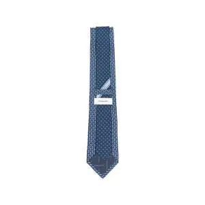 FERRAGAMO Silk Gancini Print Neck Tie - Blue
