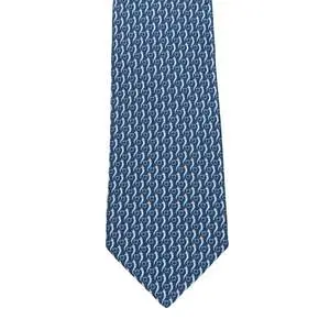 FERRAGAMO Silk Gancini Print Neck Tie - Blue