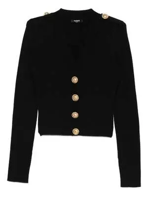 Balmain Ribbed V-neck Button Cardigan - Black