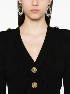 Balmain Ribbed V-neck Button Cardigan