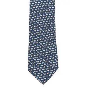FERRAGAMO Silk Dog Print Neck Tie - Blue