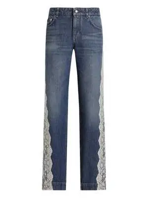 Dolce & Gabbana Lace Trimmed Denim Jeans - Blue