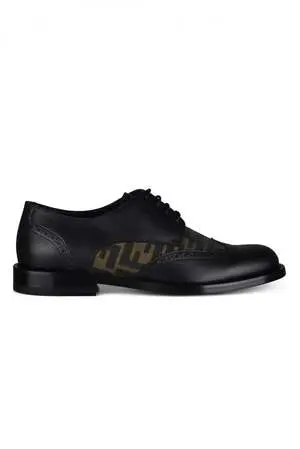 Fendi Leather Derby Shoes With Ff Fabric Detail