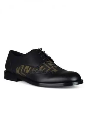 Fendi Leather Derby Shoes With Ff Fabric Detail