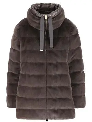 Herno Faux Fur High Neck Down Jacket - Gray
