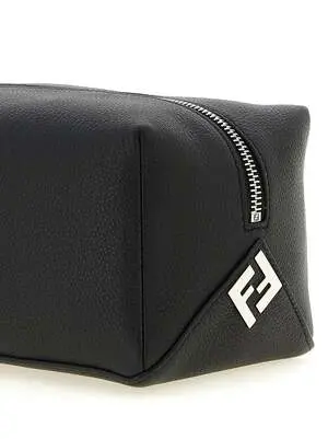 Fendi Lui Grained Calf Leather Beauty Case With Ff Appliqu - Black