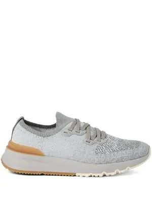 Brunello Cucinelli Knit Lace-up Sneakers - Gray