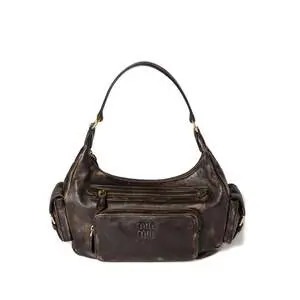 Miu Miu Nappa Leather Shoulder Bag With Embossed Logo - Brown