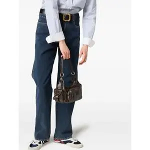 Miu Miu Nappa Leather Shoulder Bag With Embossed Logo - Brown