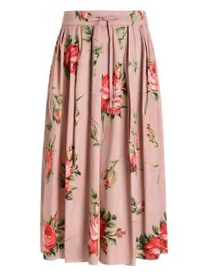 Dolce & Gabbana Floral Pleated Cotton Midi Skirt - Multicolor
