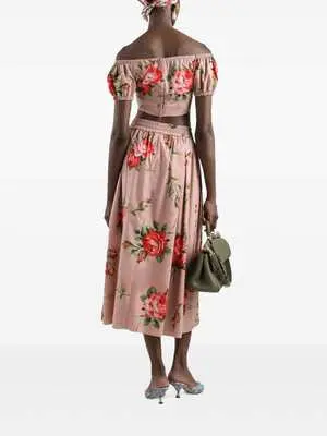 Dolce & Gabbana Floral Pleated Cotton Midi Skirt - Multicolor