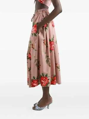 Dolce & Gabbana Floral Pleated Cotton Midi Skirt - Multicolor