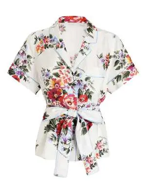 Dolce & Gabbana Silk Floral Belted Shirt - White