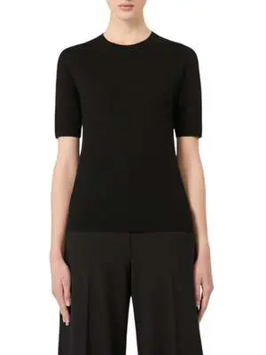 Max Mara Virgin Wool Slim Fit Crew Neck Short Sleeve Sweater