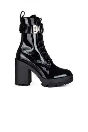 Givenchy Patent Leather Lace-up Combat Boots - Black