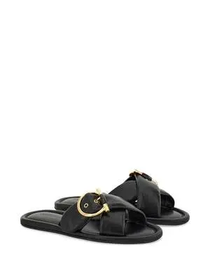 FERRAGAMO Nappa Leather Slide With Gancio Buckle - Black