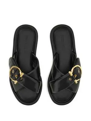 FERRAGAMO Nappa Leather Slide With Gancio Buckle - Black