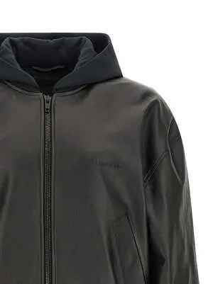 Balenciaga Salon De Couture" Leather Bomber Jacket With Hood